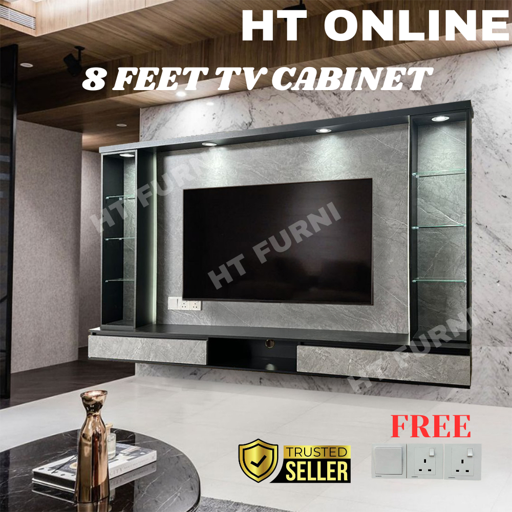 [HT ONLINE] 8ft Modern TV Cabinet / Kabinet Tv / Kabinet TV Gantung ...