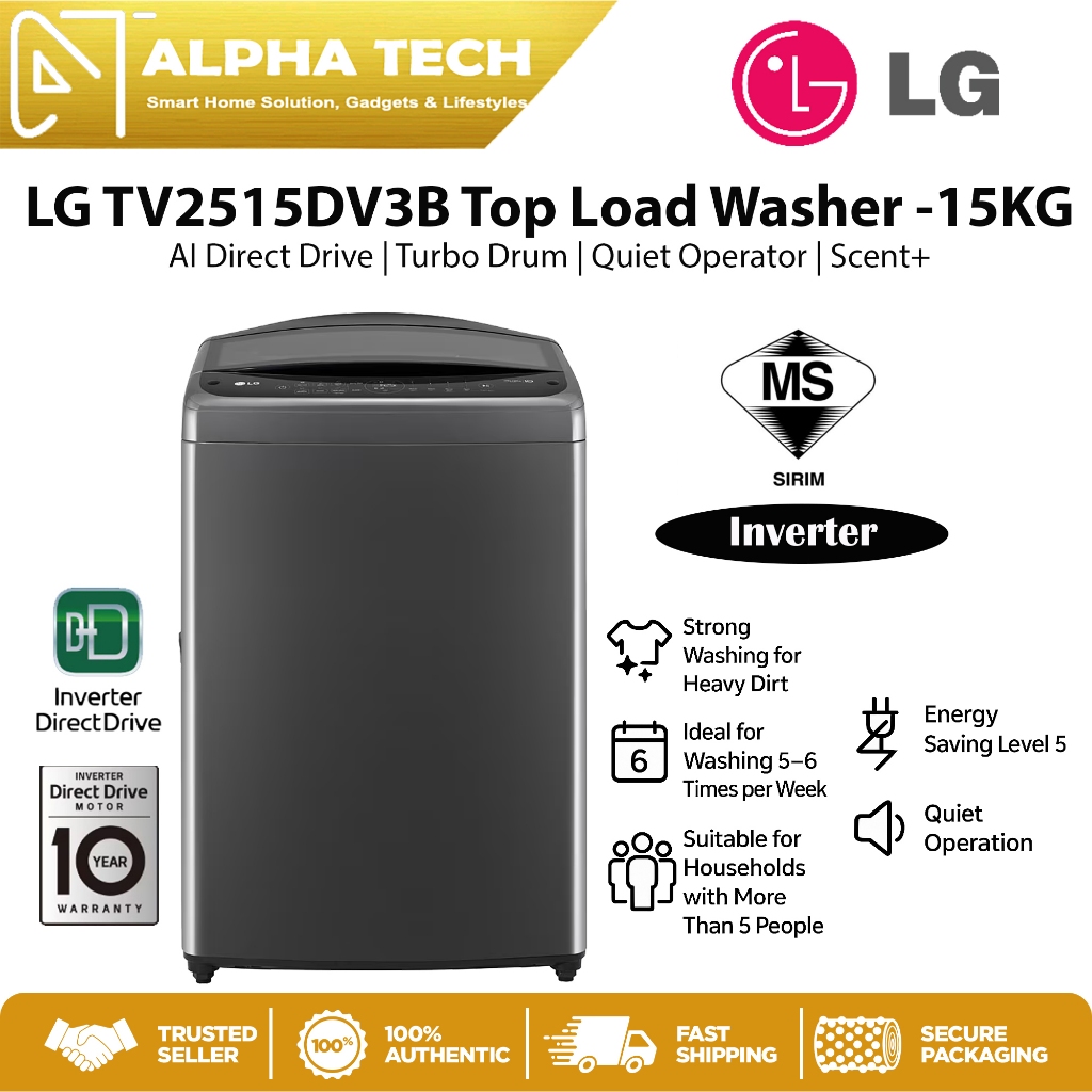 LG Top Load Washer TV2515DV3B 15kg with AI Direct Drive™ & Turbo Drum ...