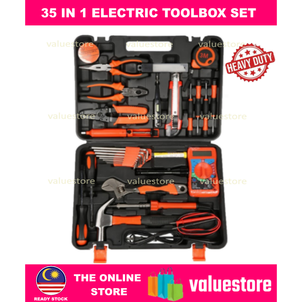 35 Pcs Electrical Toolbox Set Electrician Professional Hardware Toolbox ...