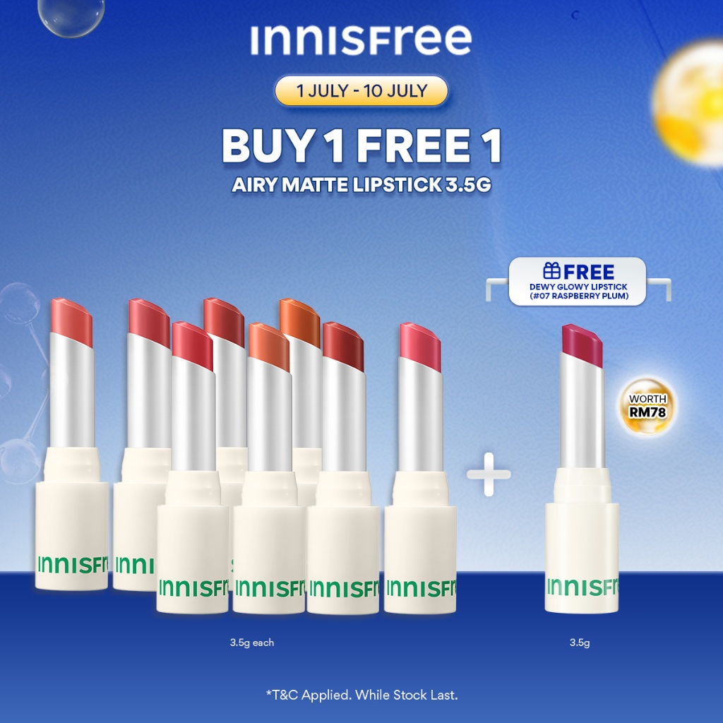 [1 JUL - 10 JUL | BUY 1 FREE 1] INNISFREE Airy Matte Lipstick | Shopee Malaysia