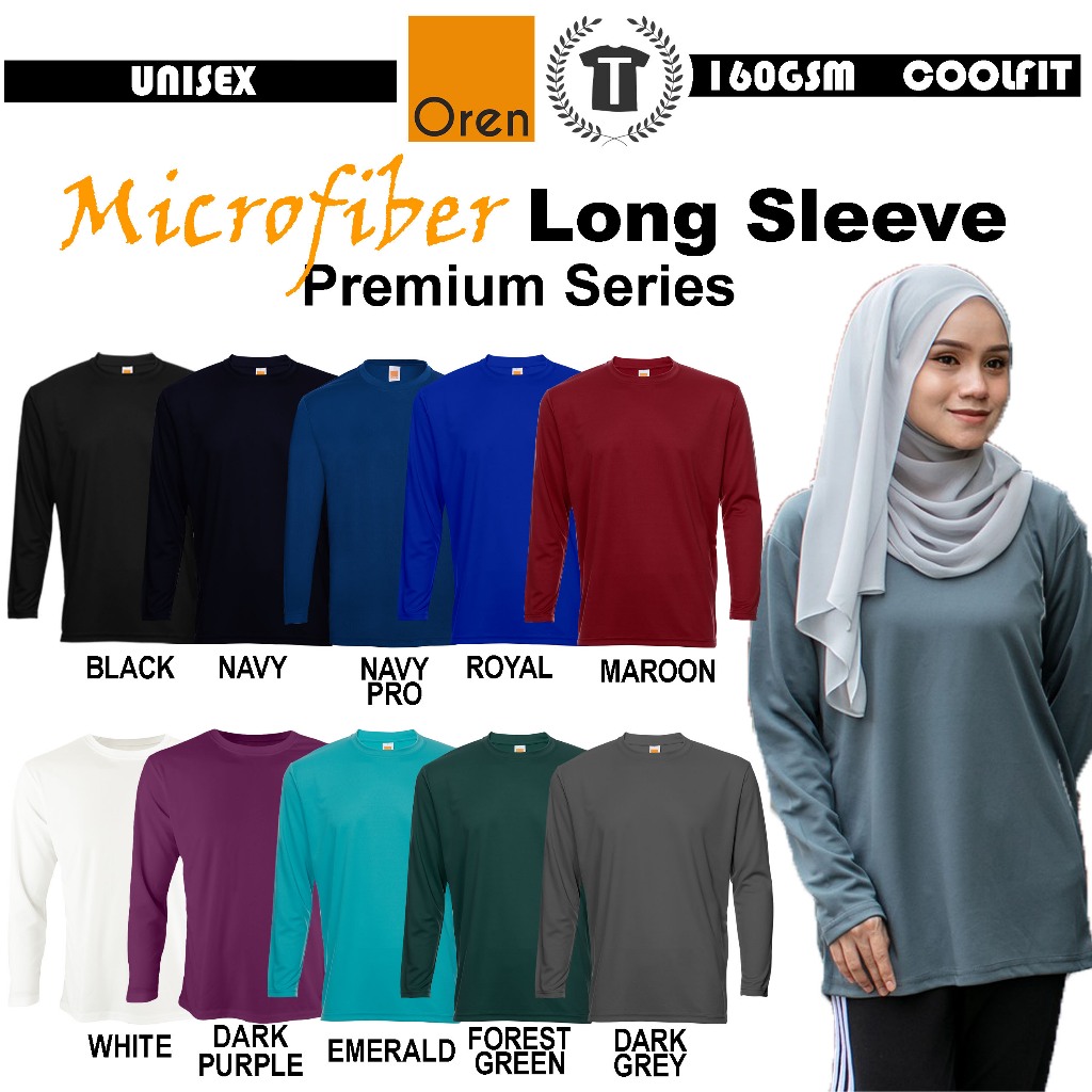 【Premium】Microfiber Long Sleeve Round Neck Shirt Black/Royal/Navy/Dark ...
