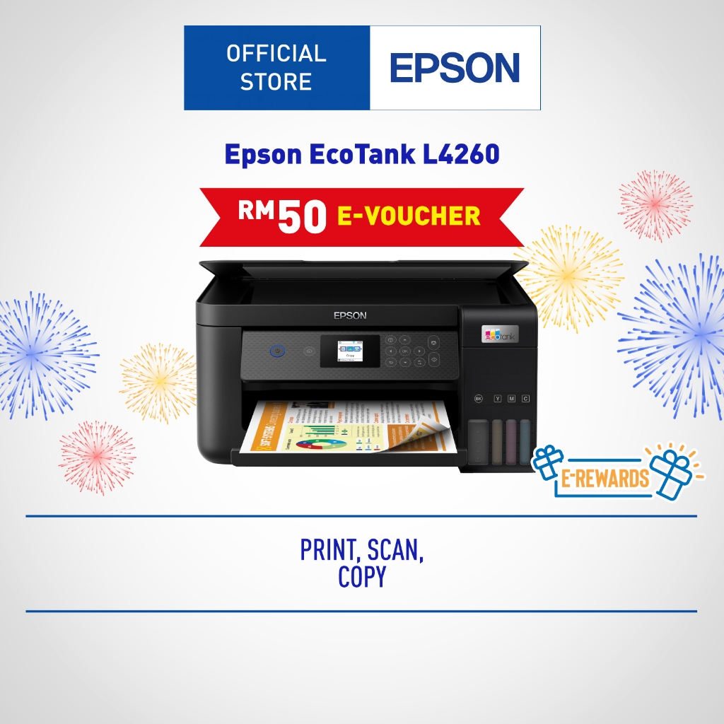 [REDEEM TNG RM50] Epson EcoTank L4260 (Black) A4 Wi-Fi Duplex All-in-One Ink Tank Printer ...