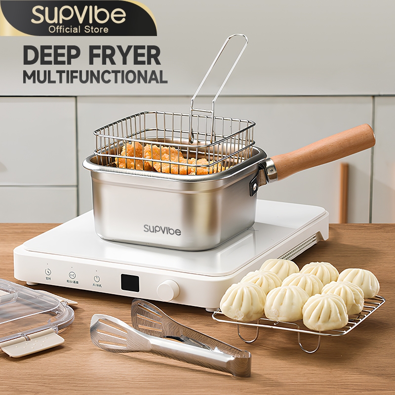 SUPVIBE 6 Pcs Set 304 Stainless Steel Deep Drain Fryer Portable ...