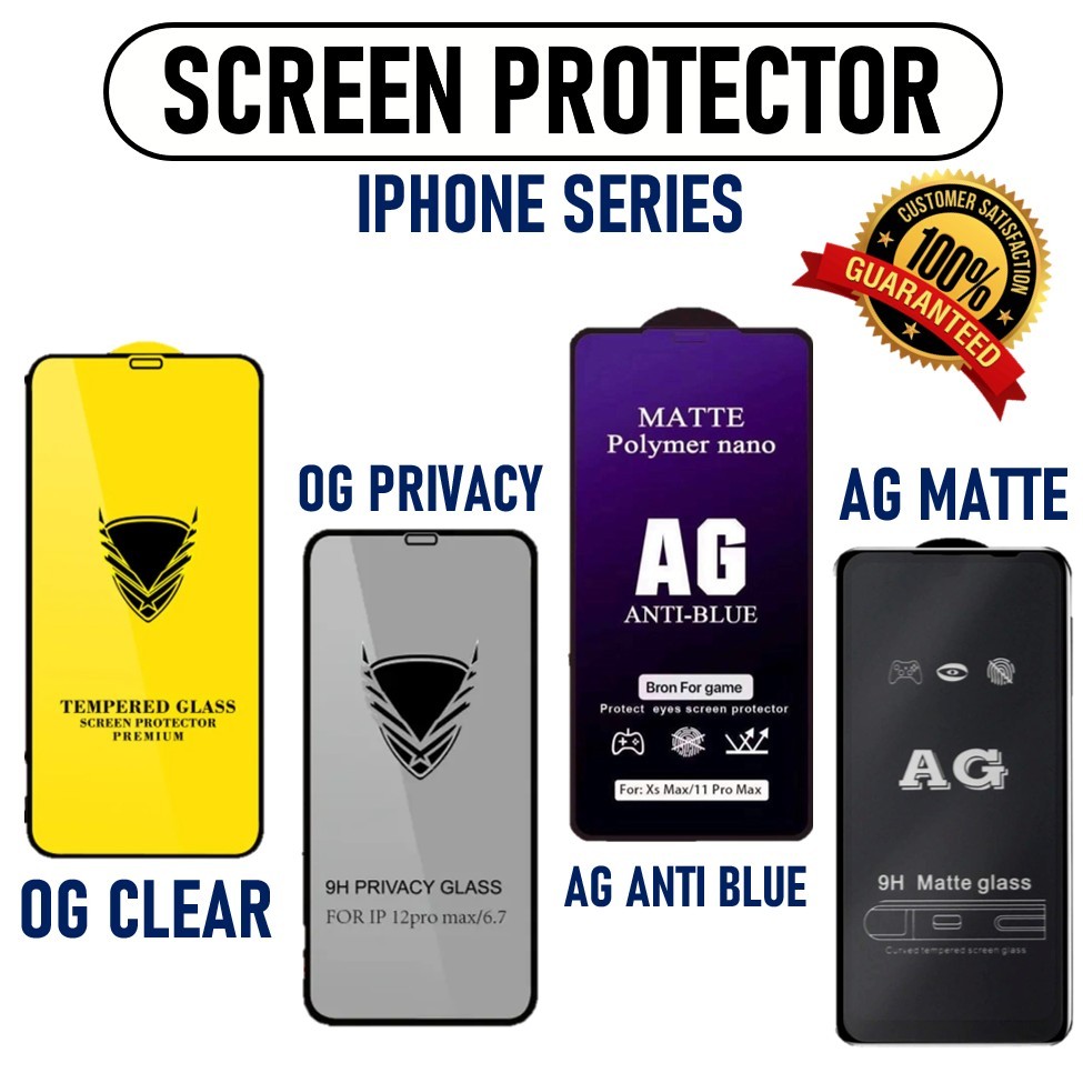 IPhone Tempered Glass Screen Protector HD Privacy Blue Matte For IP 16 15 14 13 12 11 Pro Max Xs ...