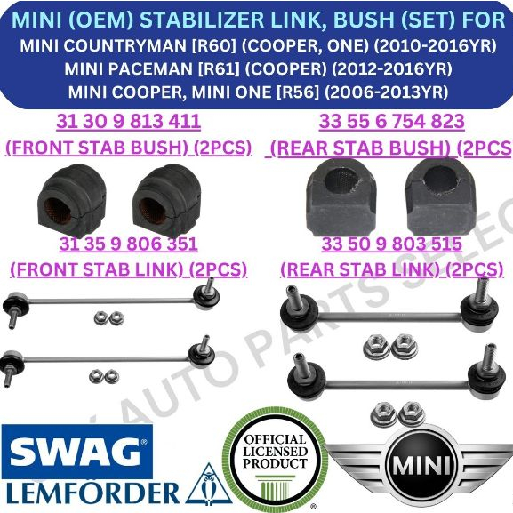MINI (OEM) STABILIZER BUSH, LINK (FRONT, REAR) FOR MINI COUNTRYMAN [R60 ...