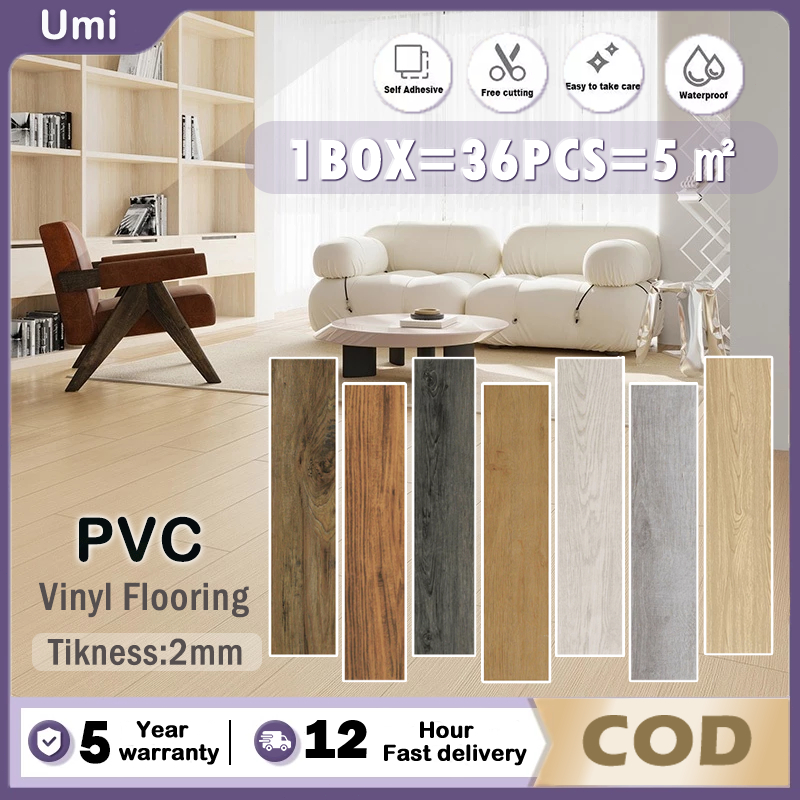 PVC Flooring Vinyl Floor Stickers 36 PCS NO Need Glue Wooden 2MM Thick ...