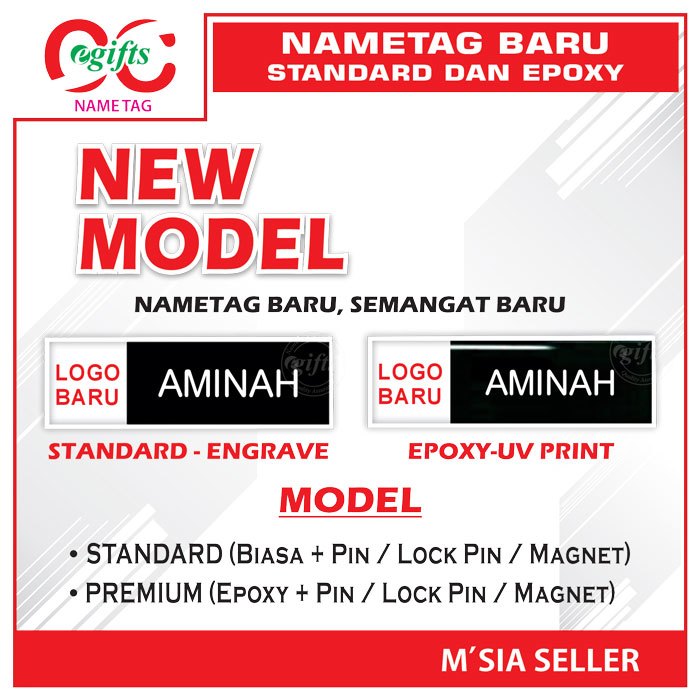 [Beri Nama di Mesej@Chat] Name Tag Hitam Putih Standard / Epoxy dgn ...