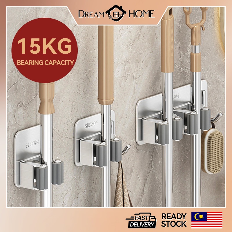 Multi-Purpose Mop Hooks 304 Stainless Steel Wall Mount Mop Holder Broom ...