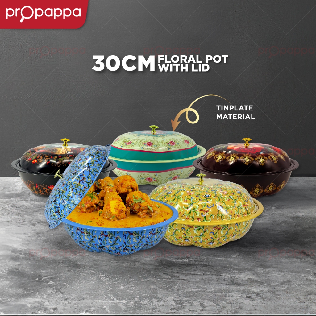 Propappa - 30CM Floral Pot With Lid Food Tray | Bekas Makanan Corak ...