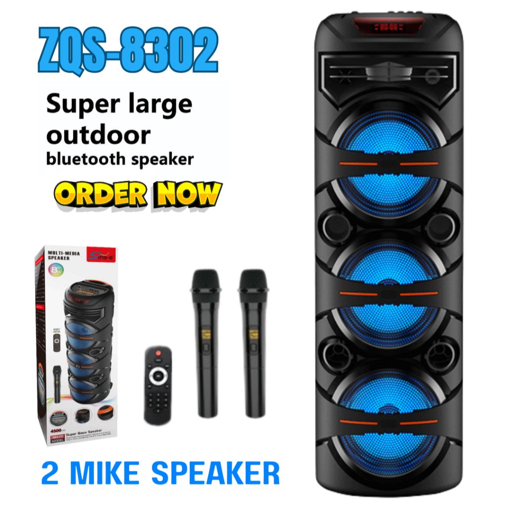 SING-E ZQS8302 Portable Speaker Tower 8 inch x 3 Speaker Outdoor Portable Bluetooth RGB Speaker ...