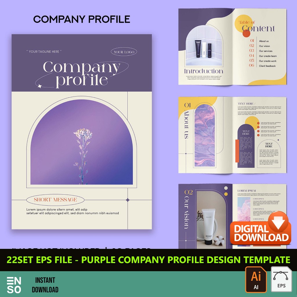 22Set EPS Files - Purple Company Profile Template Design Files | Self ...