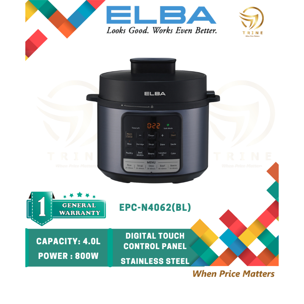 ELBA 4.0L ELECTRIC PRESSURE COOKER / DIGITAL WITH TOUCH CONTROL PANEL ...
