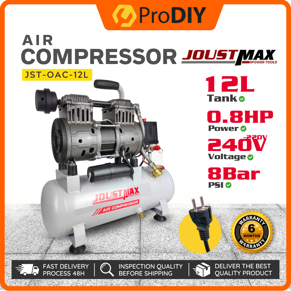 JOUSTMAX JST-OAC12L Air Compressor 12 Liter Tank 0.8HP 8 Bar Kompresor ...