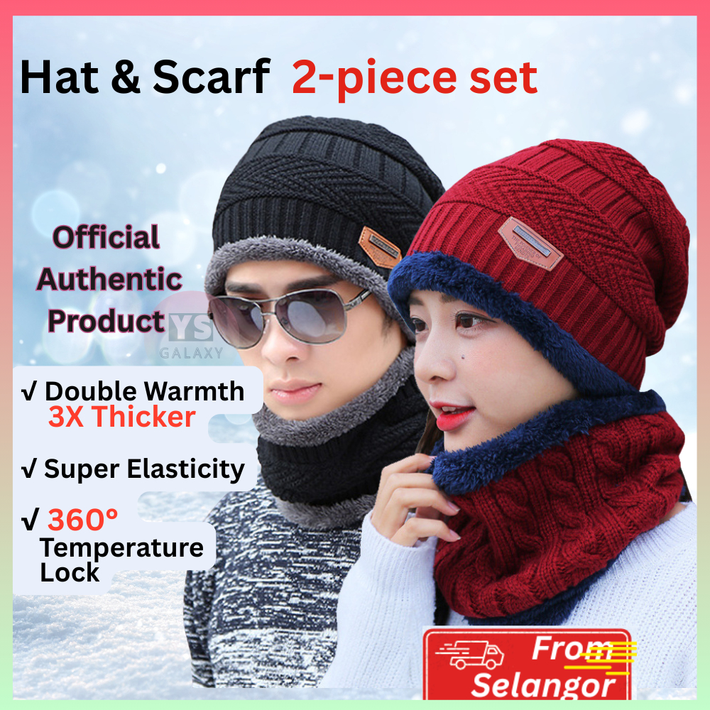 2pc (Beanie + Scarf) Woolen Knitted Hiking Warm Earmuff Mafla Winter ...