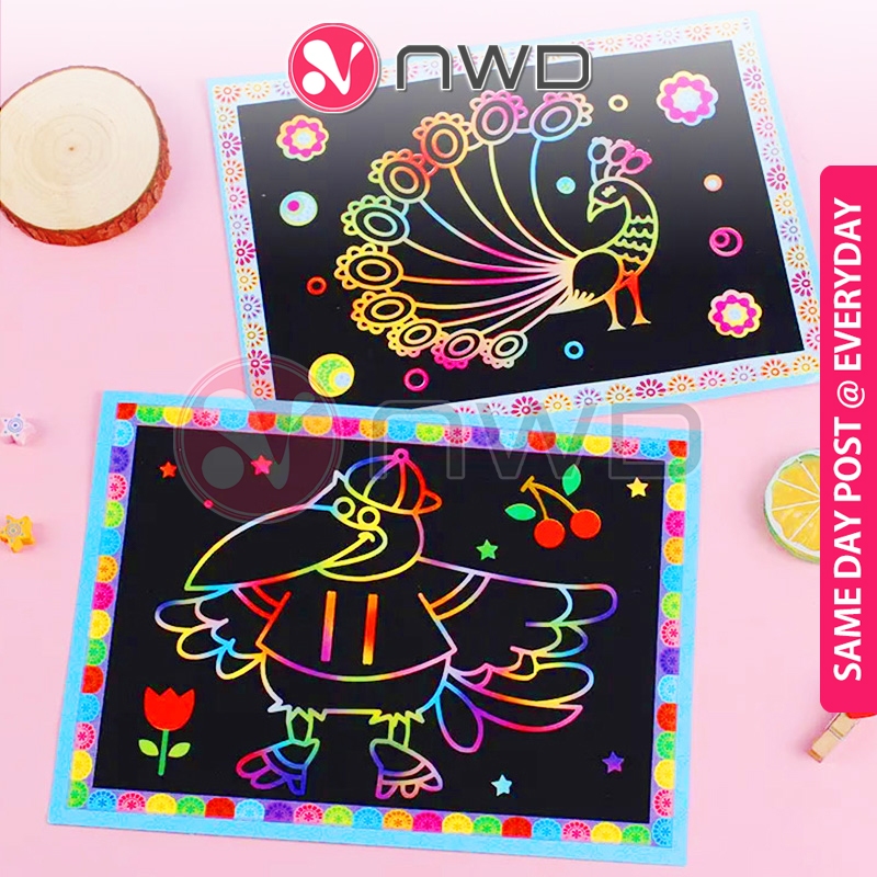 𝗗𝗨𝗔𝗟 𝗦𝗜𝗗𝗘𝗗 》Colorful Magic Scratch Art Card Kids Children Scraping ...