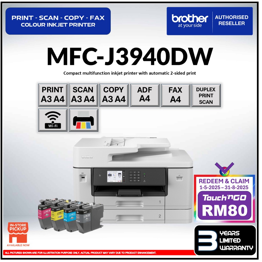 Brother Inkjet Color InkBenefit A4 A3 4in1 Wireless Printer MFC-J3940DW ...