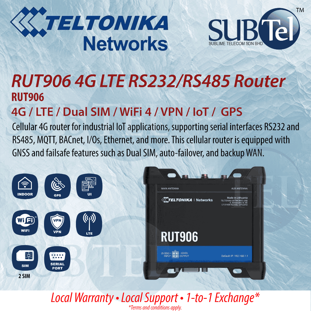 Teltonika RUT906 Industrial 4G LTE Router with RS232/RS485, Dual SIM ...