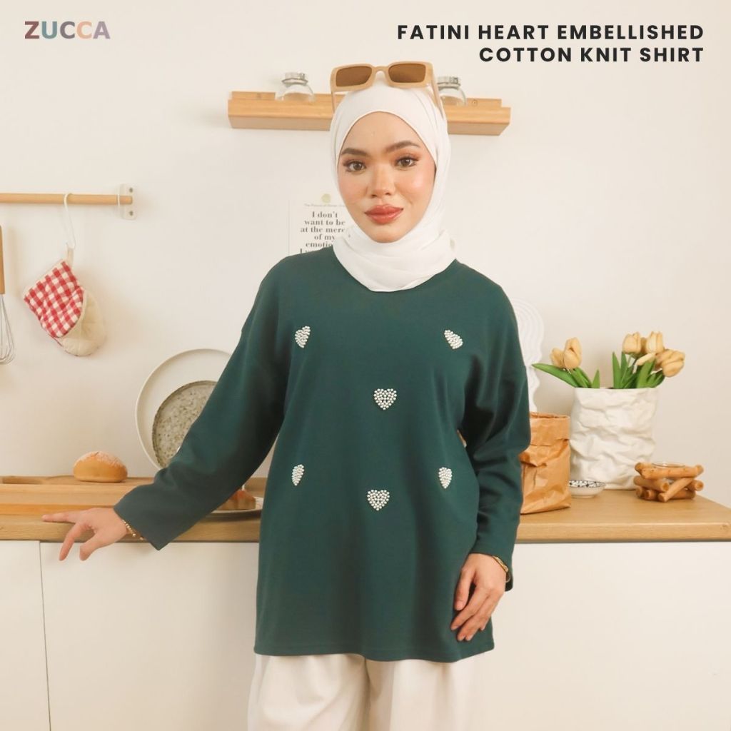 ZUCCA FATINI BAJU KNIT COMEL DENGAN CORAK HATI - MA057 | Shopee Malaysia