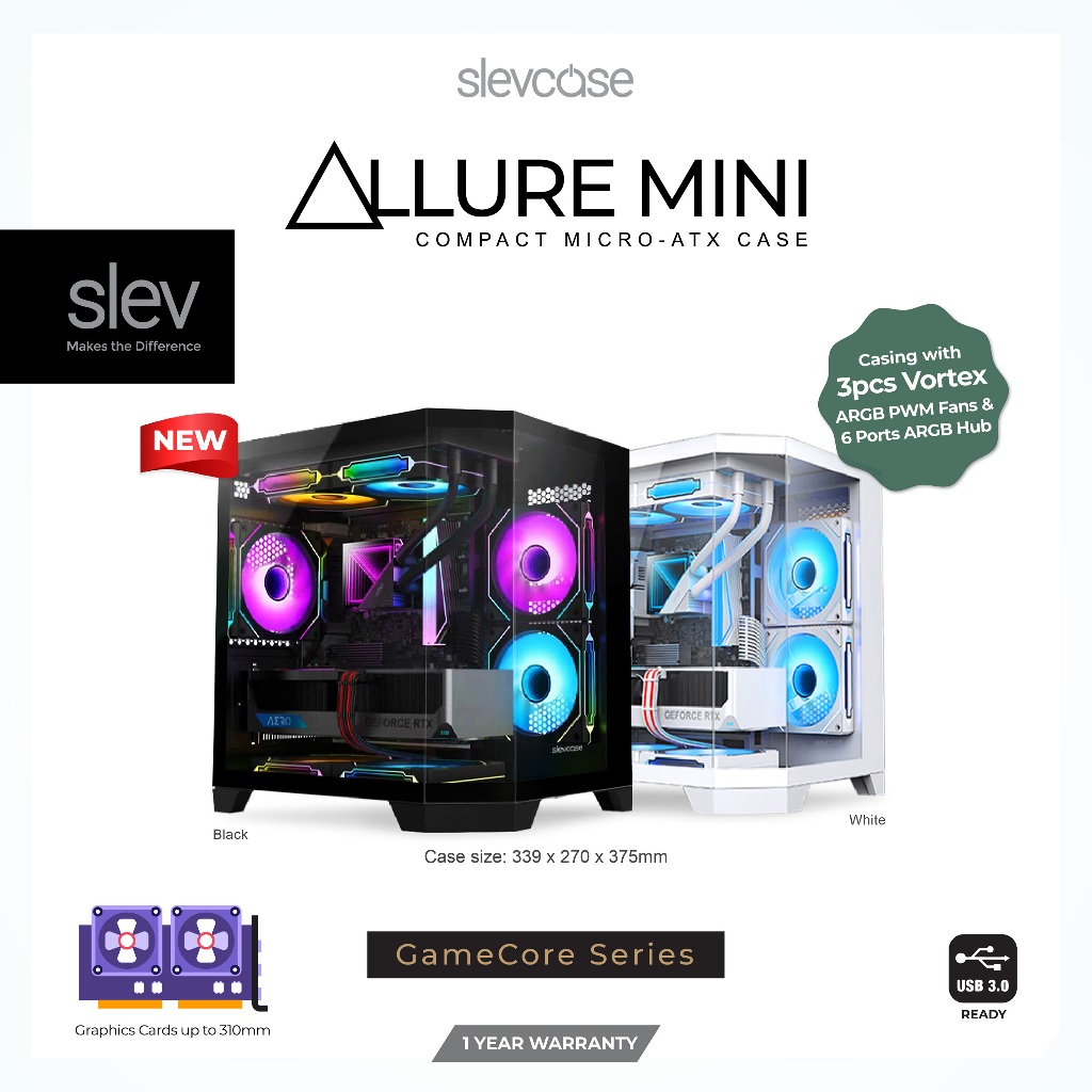 Slevcase ALLURE MINI Compact Panoramic - Micro ATX PC Case | Shopee ...