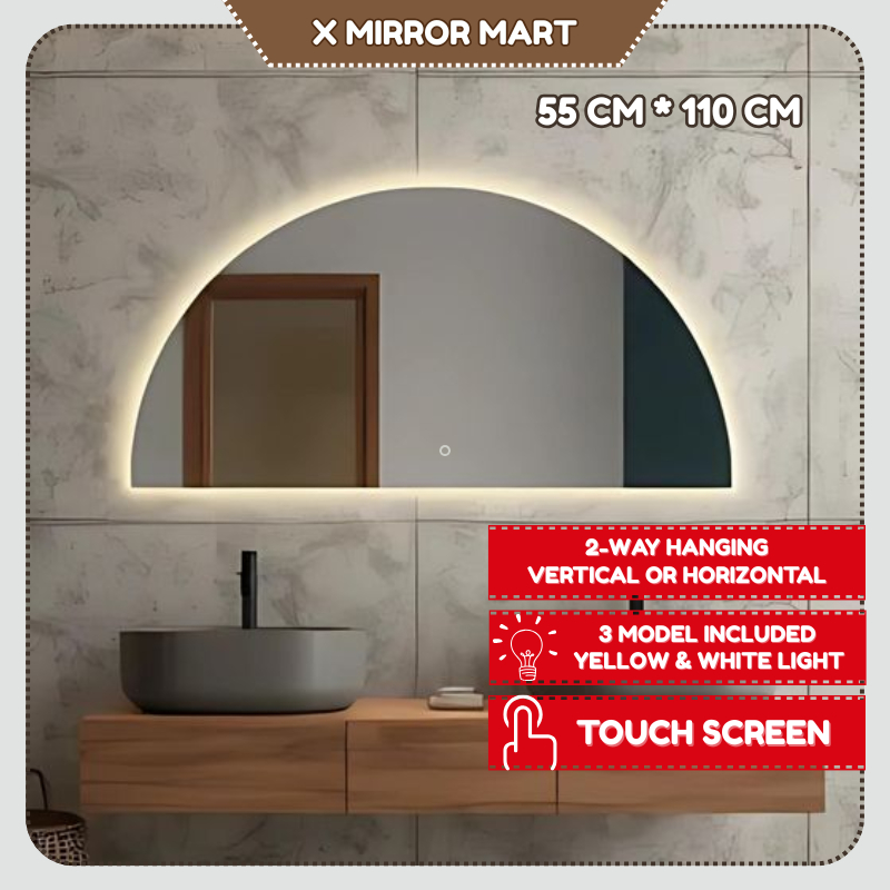 XMM LED Half Round Mirror/Halfmoon Mirror/Semi Circle Wall Mirror ...