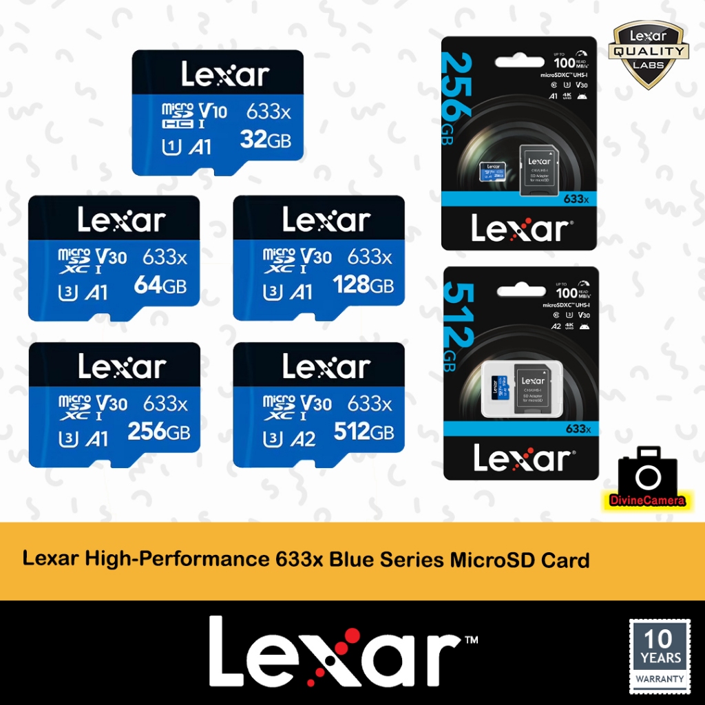 Lexar Micro SD High-Performance 633x UHS-I microSDHC Memory Card 32GB/64GB/128GB/256GB/512GB ...