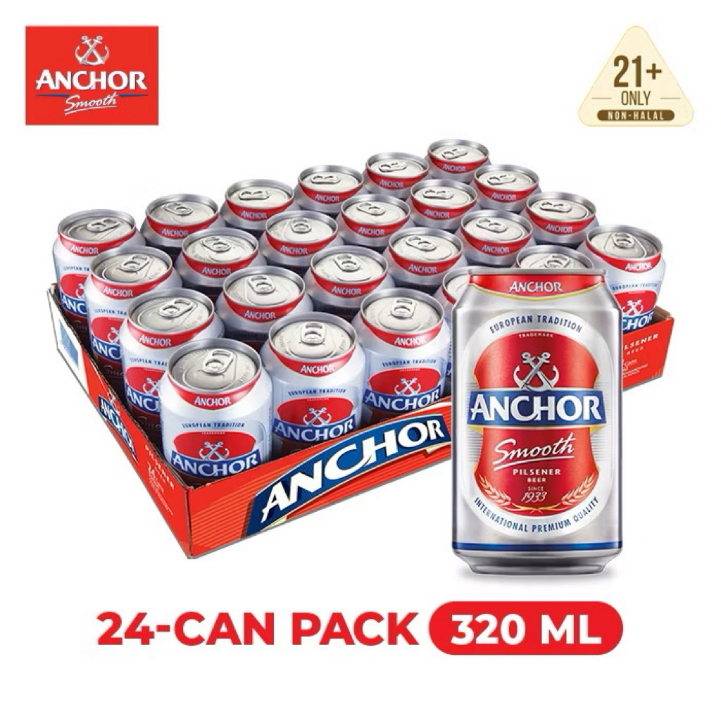 (Carton) Anchor Smooth Pilsner Beer Can 4.0% Alcohol (24 x 320ml ...