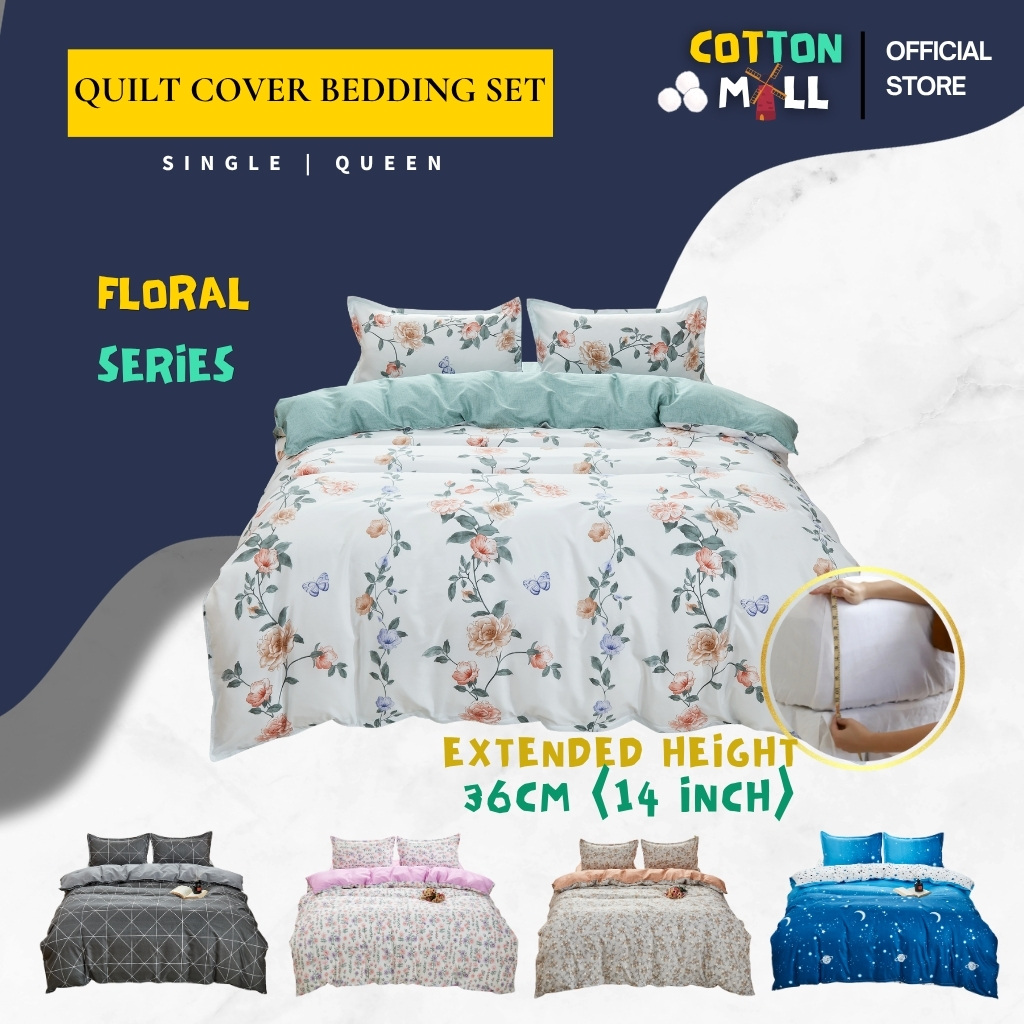 #CQQS 4 IN 1 Queen/Single Size-QUILT COVER BEDSHEET SET/CADAR SARUNG ...