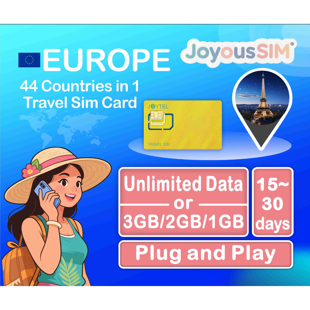 Europe travel sim, 44 countries in 1 sim card, True unlimited data/3GB ...