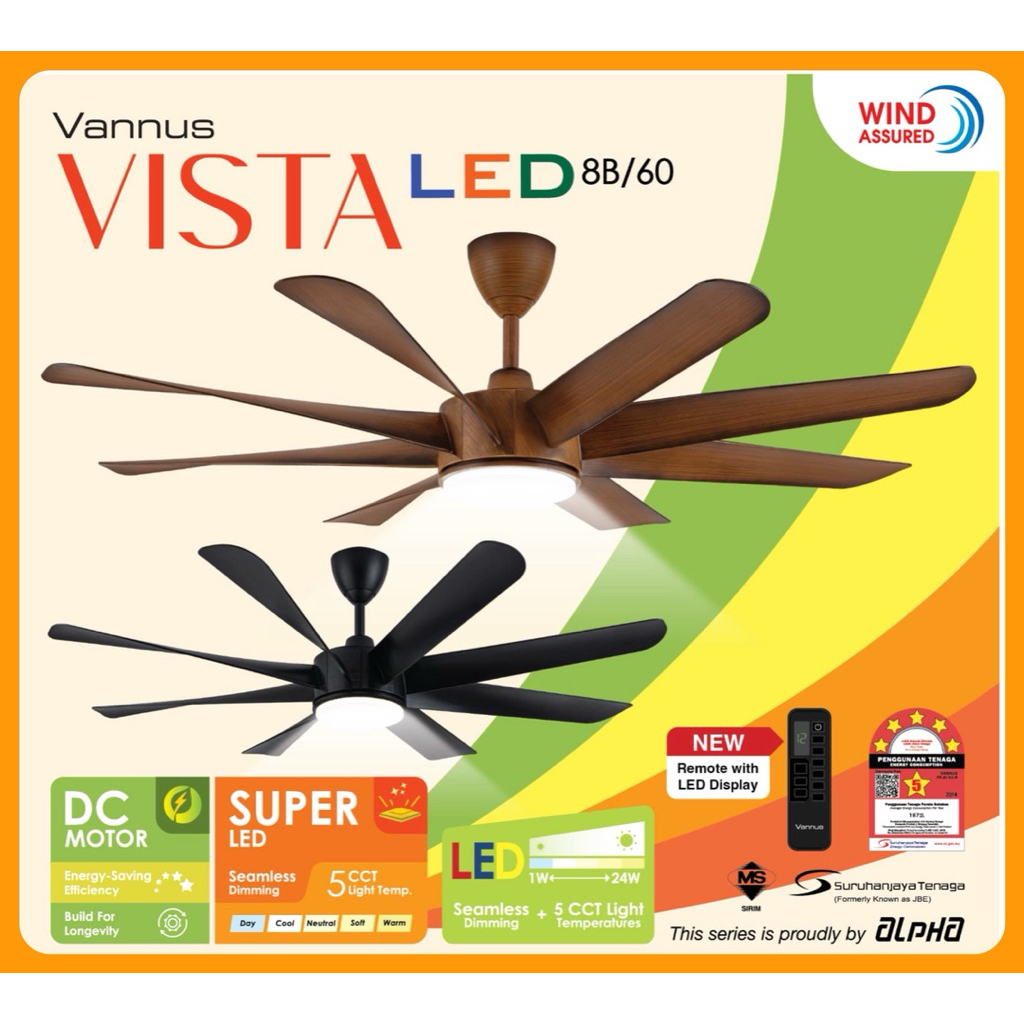 (ALPHA VANNUS) VISTA LED 8B 60 inches DC Motor Ceiling Fan with Digital ...