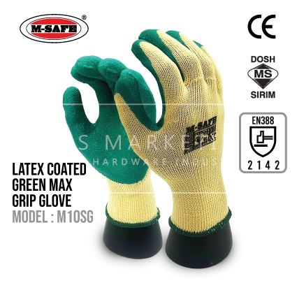M-SAFE LATEX COATED GREEN MAX GRIP GLOVE / SCAFFOLDING GLOVES / COTTON ...