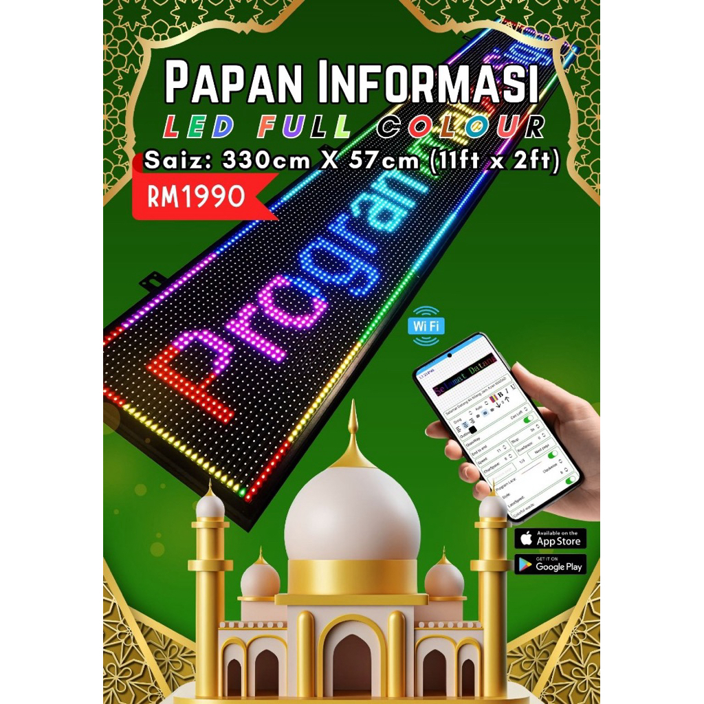 Papan LED Full Colour (11ft x 2ft) – Paparan Masjid, Surau, Sekolah ...