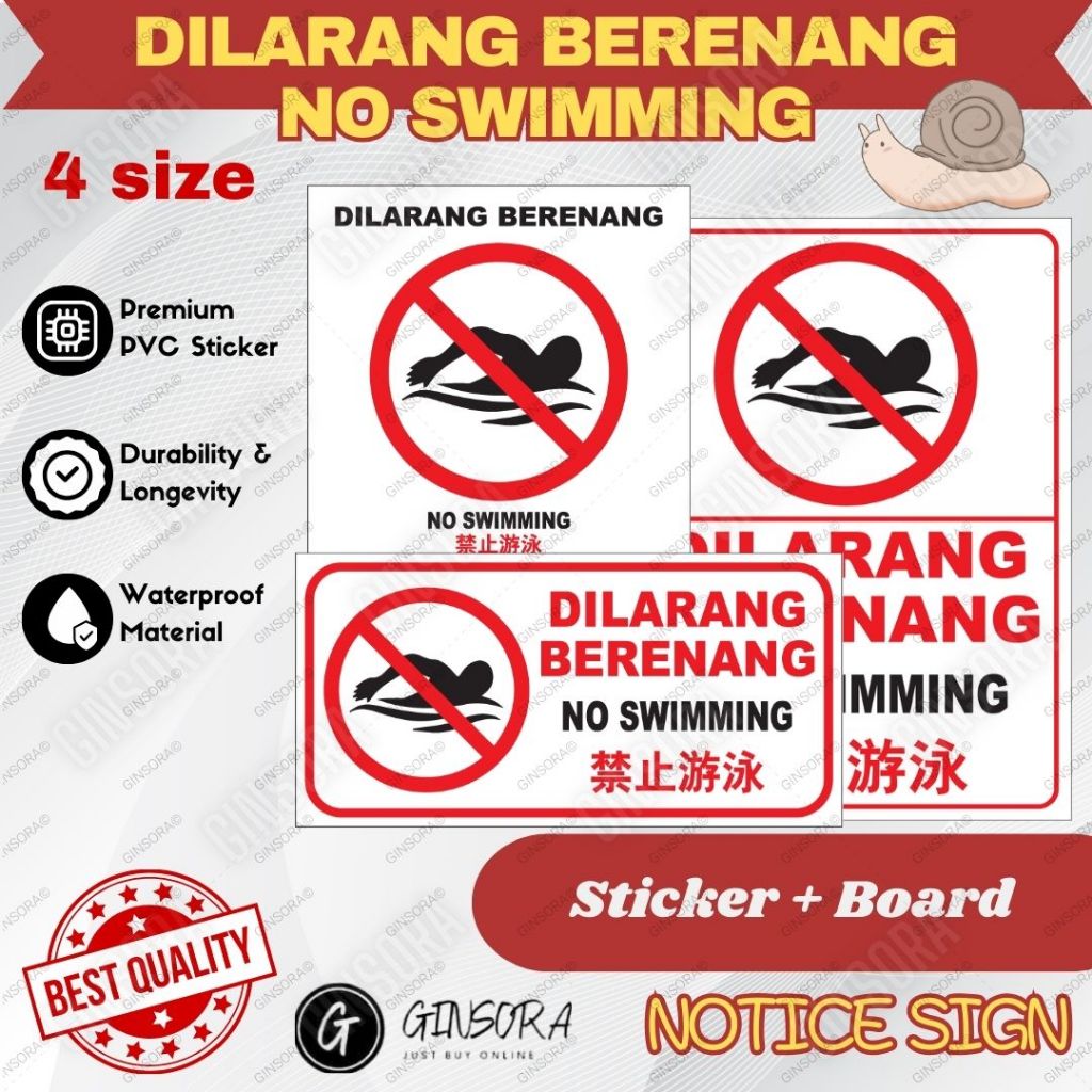 【DILARANG BERENANG】STIKER PVC PAPAN TANDA JALANAN|NO SWIMMING WARNING ...