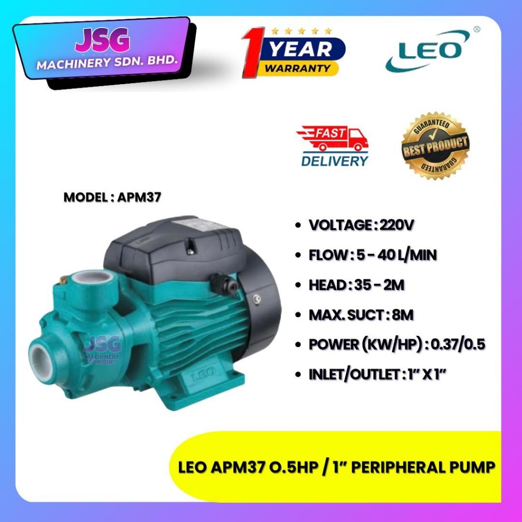 APM37 LEO 0.5HP 0.37KW PERIPHERAL PUMP / PAM AIR RUMAH KOLAM (1 PHASE) | Shopee Malaysia