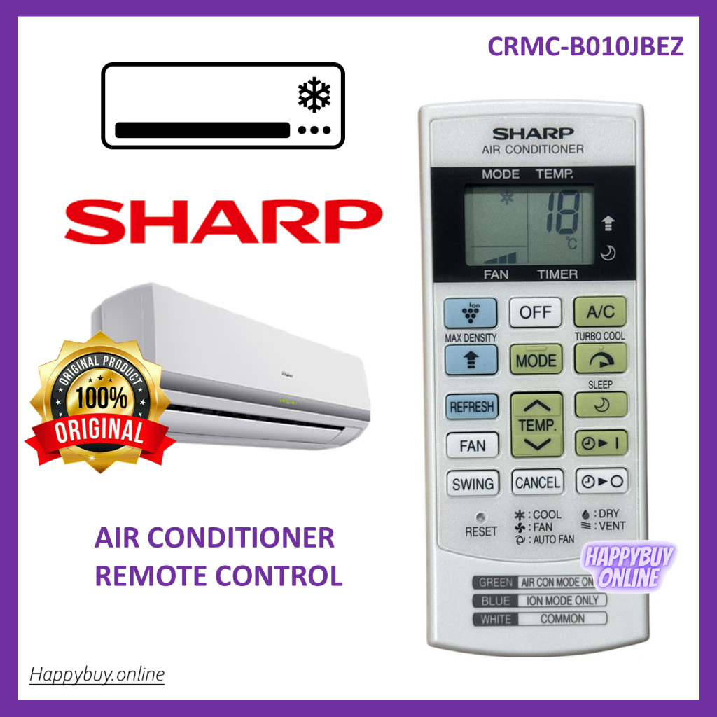 Sharp Air Conditioner Original Remote Control CRMC-B010JBEZ ION Turbo Remote Aircond Air Cond ...