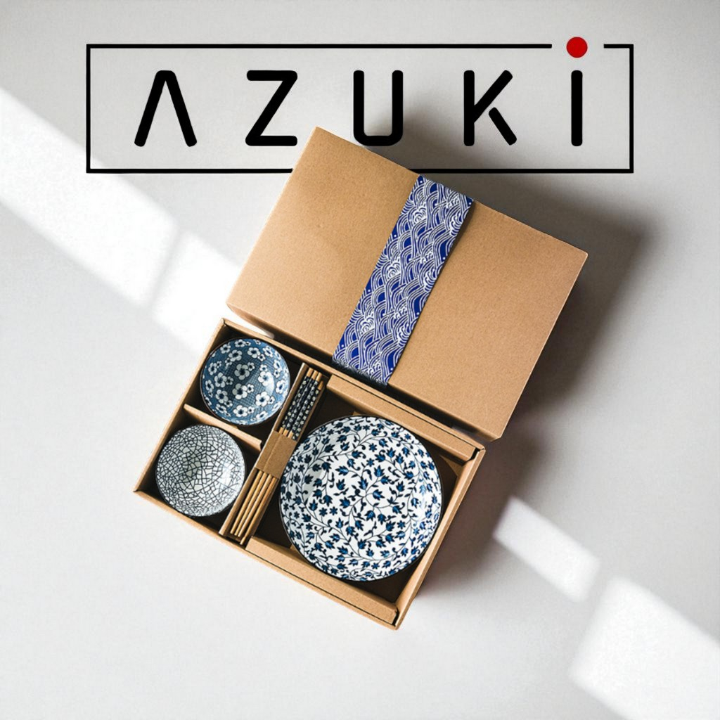 AZUKI Premium Ceramic Dinnerware Gift Set With Box Japanese Style Plate ...