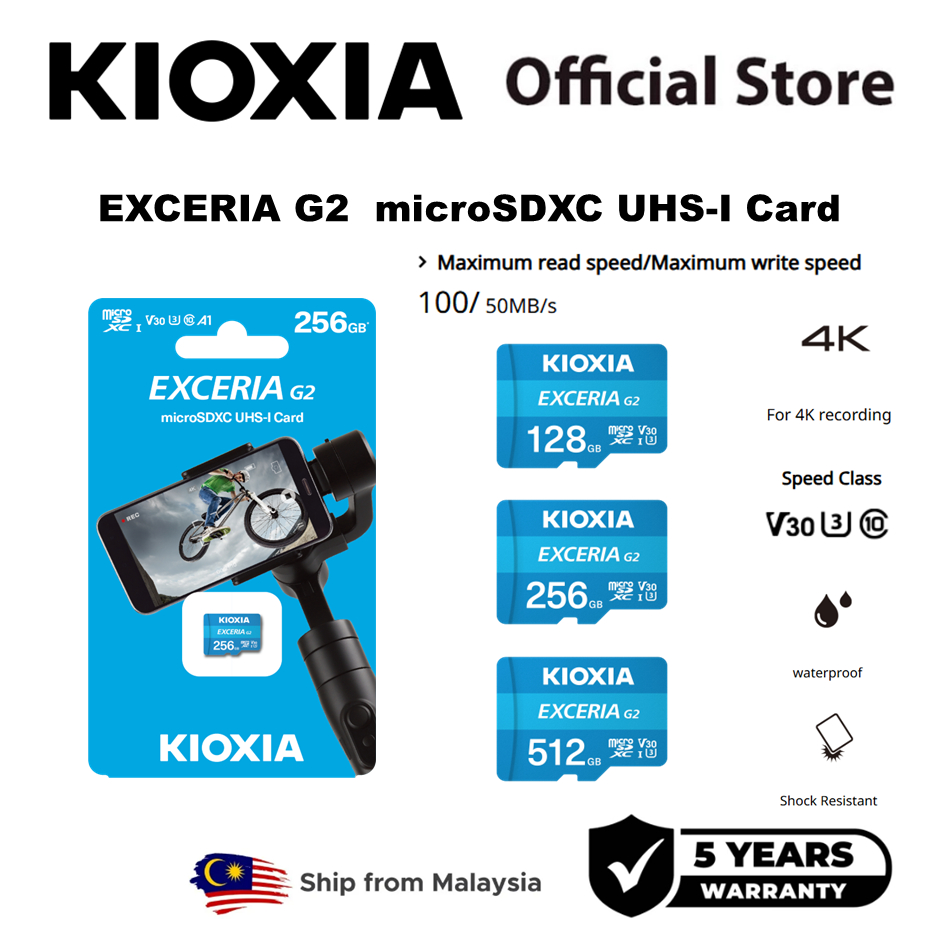 KIOXIA Exceria G2 microSD Card UHS-I (128GB_256GB_512GB) 4K Video V30 U3 Class10 A1 | Shopee ...