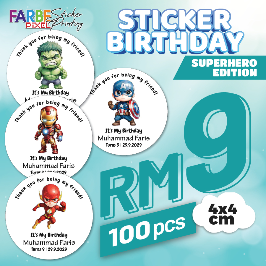 Happy Birthday Sticker | Sticker Hari Jadi [CUSTOM NAME] - SUPERHERO ...