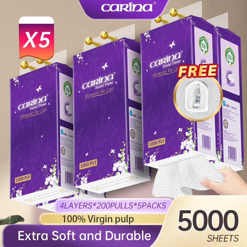 [5 Packs] Carina Wall Hanging Tissue 4-Ply 1000 sheets soft deluxe ...