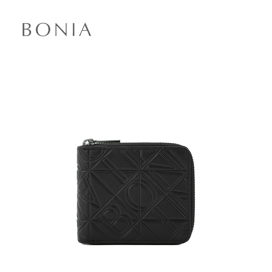 Bonia Black Stallone Argilla Zipper Short Wallet | Dompet Berzip ...