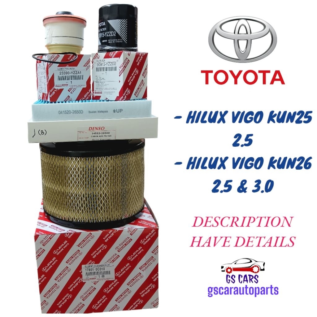 Toyota hilux vigo kun25 kun26 2.5 3.0 engine oil, diesel fuel filter ...