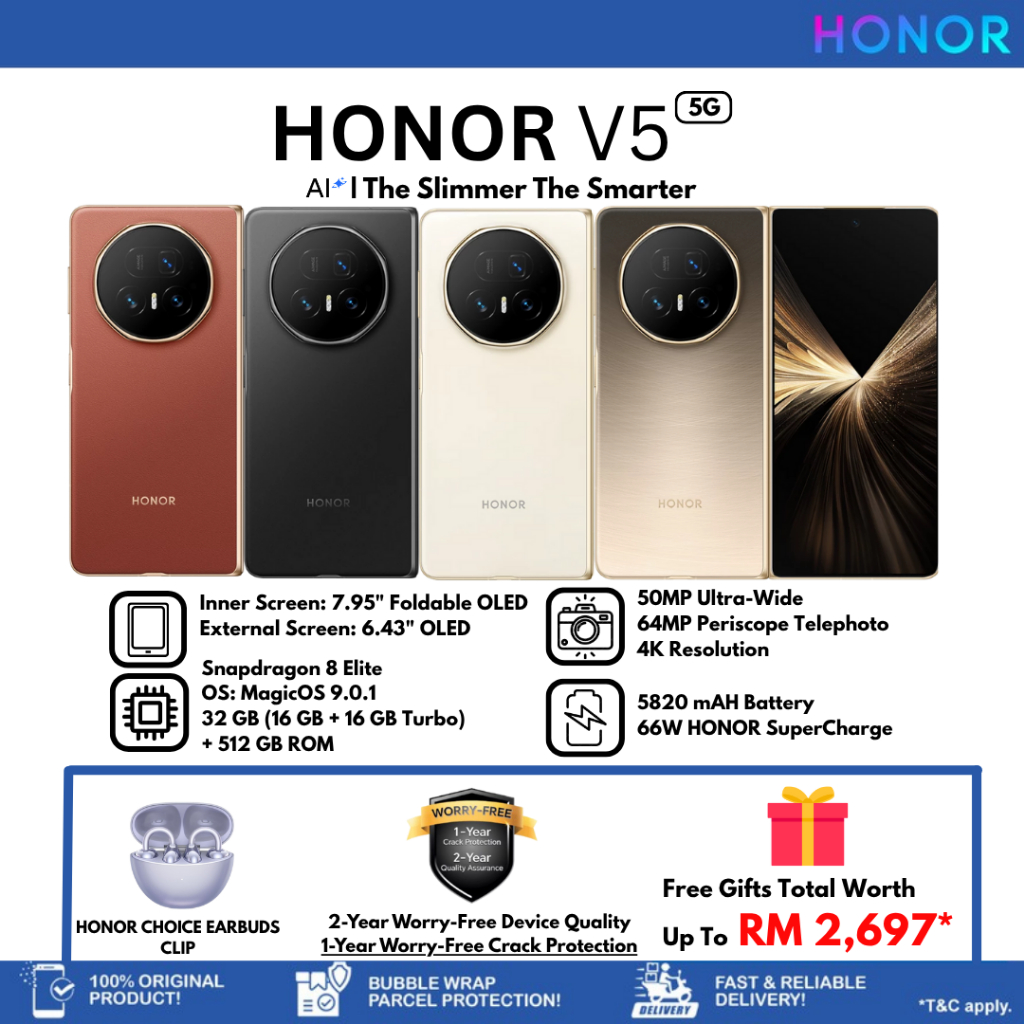 [New Arrival] Honor Magic V5 5G | 16GB+512GB | The Slimer The Smarter ...