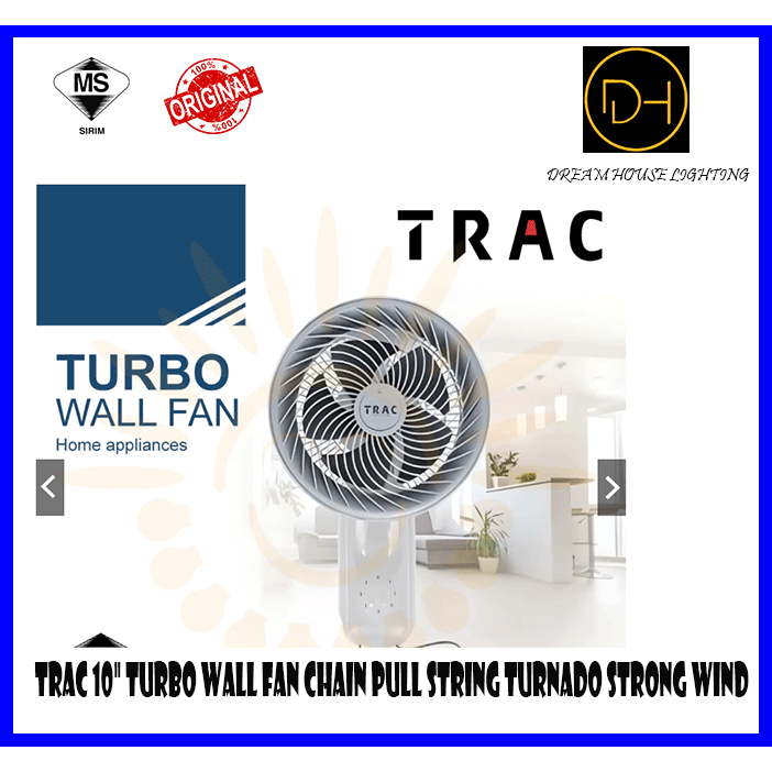 🔥SIRIM Approved🔥TRAC 10" Turbo Wall Fan Chain Pull String Turnado ...