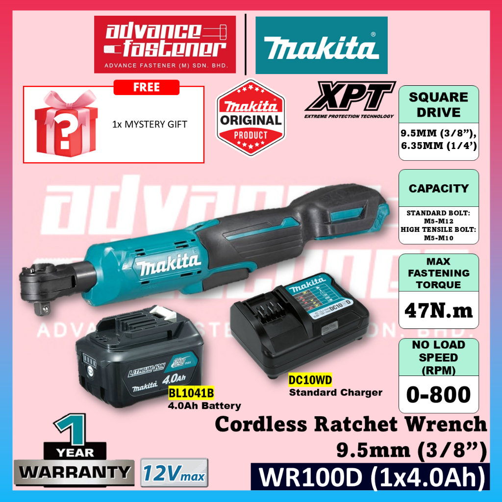Makita WR100DWA / WR100DZ 12Vmax Cordless Ratchet Wrench 9.5MM (3/8 ...