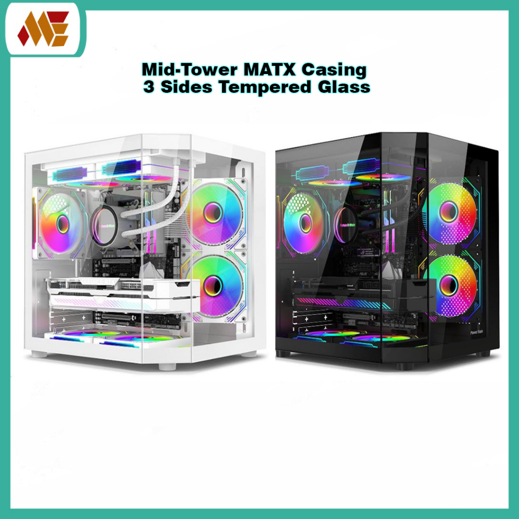 Mid Tower MATX/ITX Gaming PC Casing Micro ATX 3-side tempered glass ...