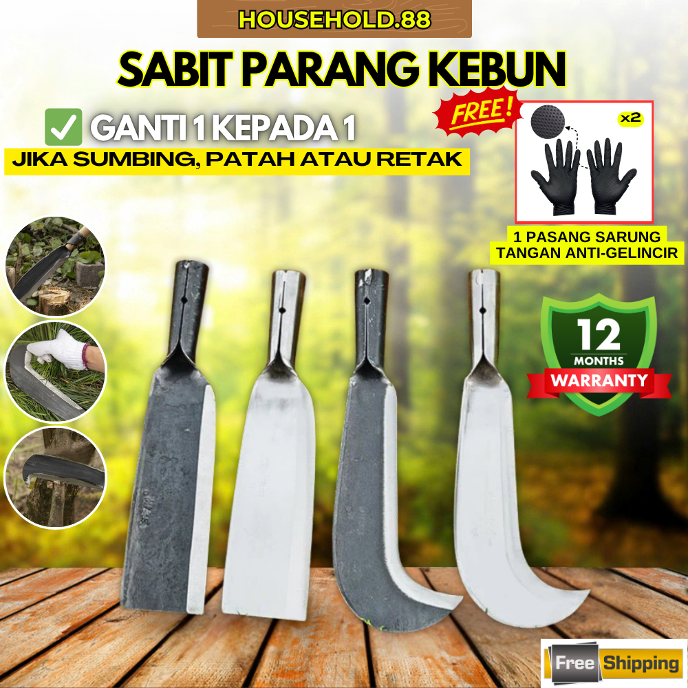 Sabit Parang Kebun Heavy Duty Tajam, Keluli Mangan, Stainless, Untuk ...