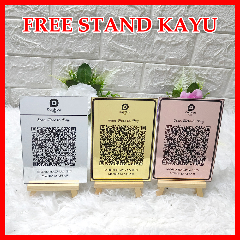 A6 Custom Engraved Acrylic QR Code Stand | Free Stand Kayu | Engrave QR ...