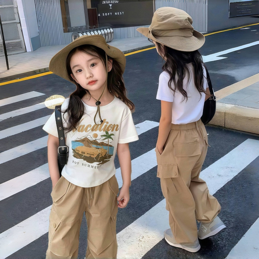 Cargo Pants For Girls Kids Casual Baggy Cargo Pants Long Pants Set Baju ...