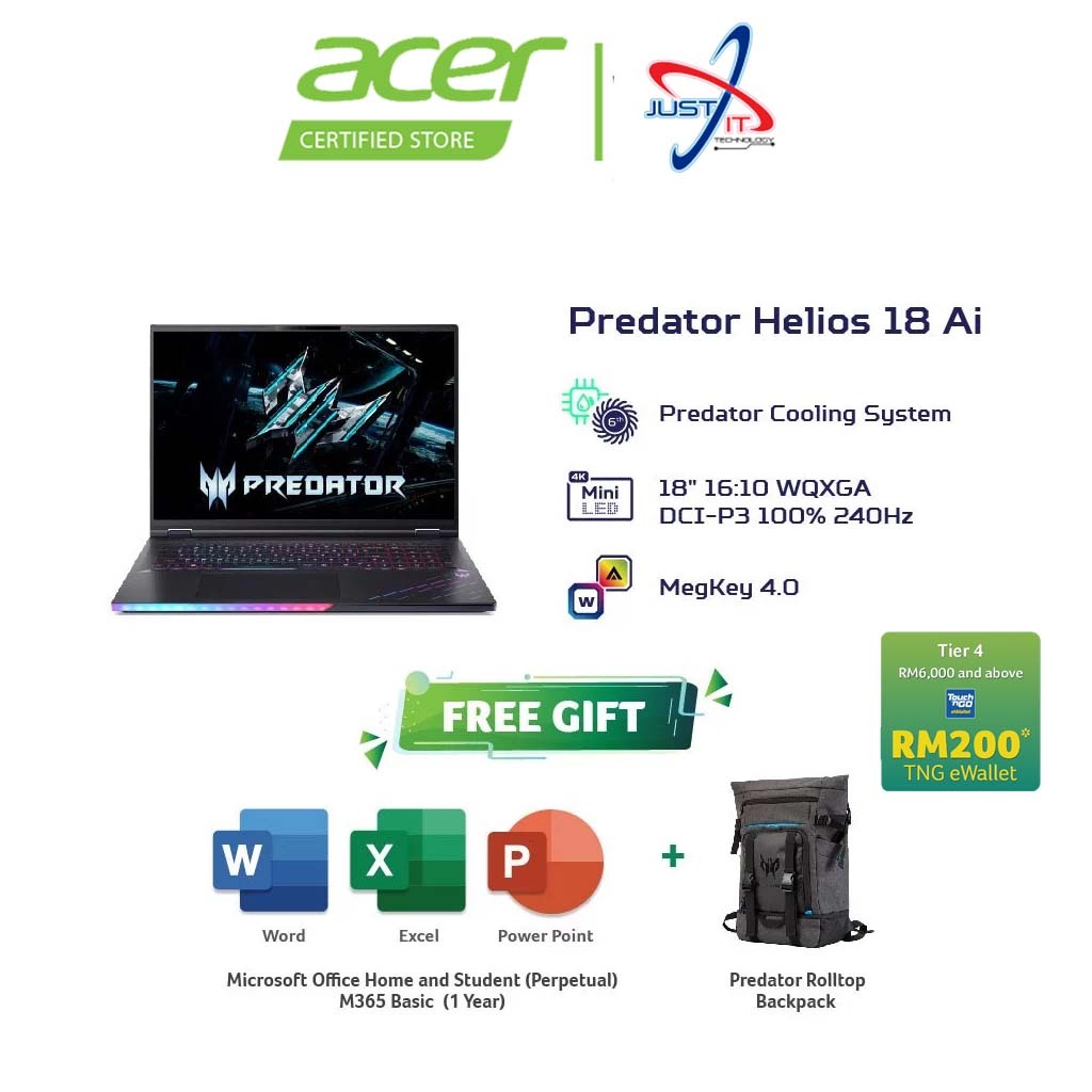 ACER PREDATOR HELIOS 18 AI PH18-73-99SQ MINI LED GAMING LAPTOP (CU9-275HX 96GD5 4TBSSD/RTX5080 ...