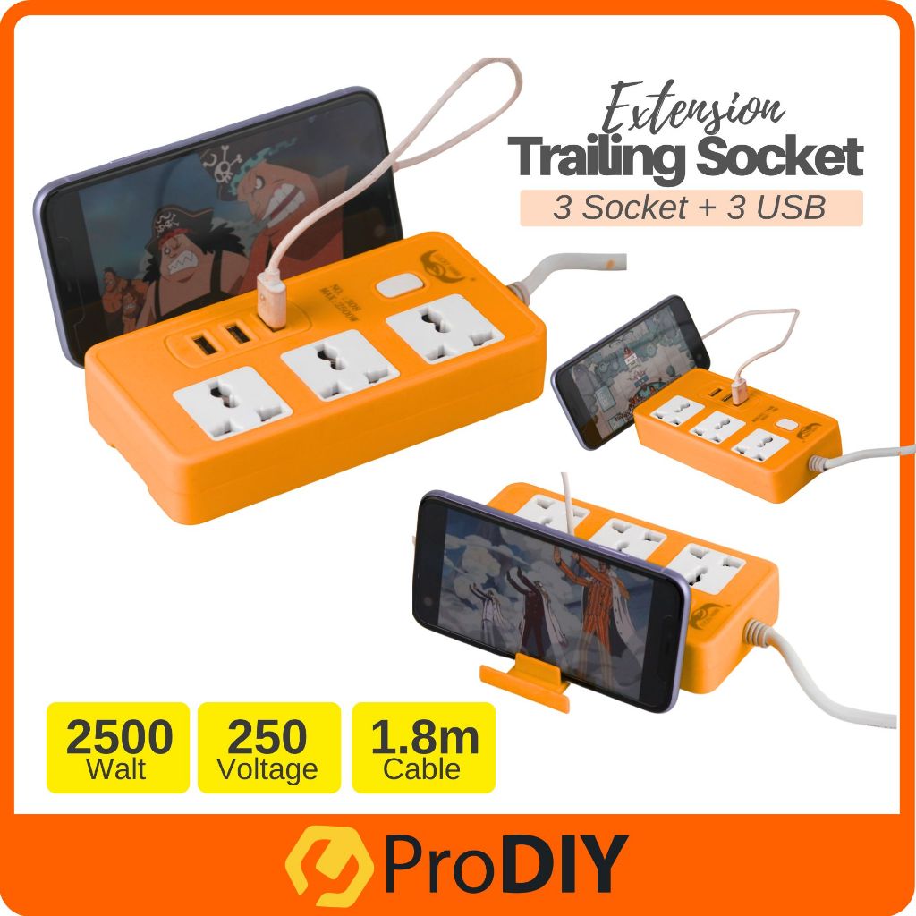 308 Extension 3 Usb Trailing Power Socket 3 Plug Socket 2500w 10a 1 8m Cable Length 250v