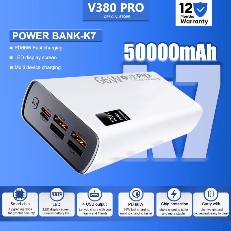 V380 PRO Power Bank K7 PD Fast Charging All USB Output Ports Digital ...